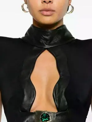 MITILIANE COUTURE Sleeveless Maxi Dress With Leather Inserts And Stone Detail