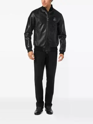 BILLIONAIRE Crocodile-effect Leather Zip-up Bomber Jacket