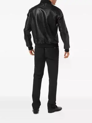 BILLIONAIRE Crocodile-effect Leather Zip-up Bomber Jacket