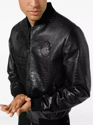 BILLIONAIRE Crocodile-effect Leather Zip-up Bomber Jacket