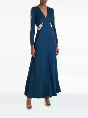 TEMPERLEY LONDON V-neck Maxi Dress With Leaf Embellishment - Blue
