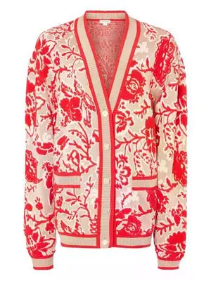 TEMPERLEY LONDON Francis Floral Jacquard Knit Cardigan - Neutrals