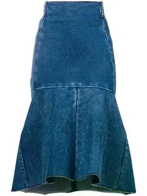 Balenciaga Godet Peplum-style Denim Skirt - Blue