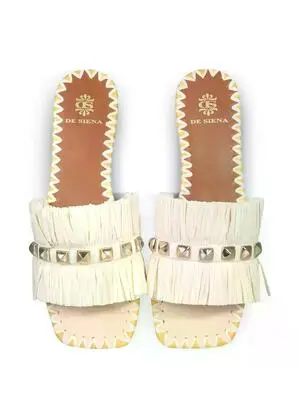 DE SIENA Fringed Studded Flat Sandals