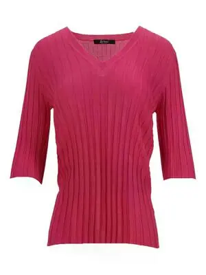LA ROSE V-neck Ribbed Knit Top - Pink