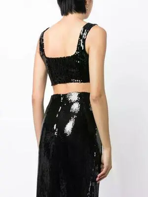 Galvan Embellished Sequin Crop Top - Black