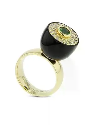 Mark Davis 18k Yellow Bakelite, Diamond And Garnet Ring