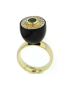 Mark Davis 18k Yellow Bakelite, Diamond And Garnet Ring