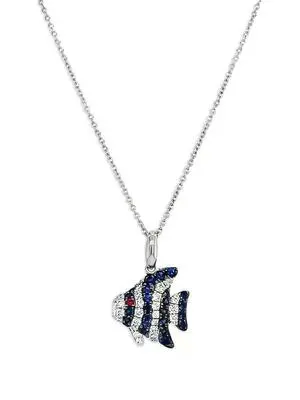 LISA NIK 18k White Gold Multi-stone Fish Pendant Necklace - Silver