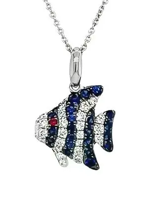 LISA NIK 18k White Gold Multi-stone Fish Pendant Necklace