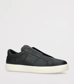 Hogan H668 Embossed Leather Slip-on Sneakers - Navy