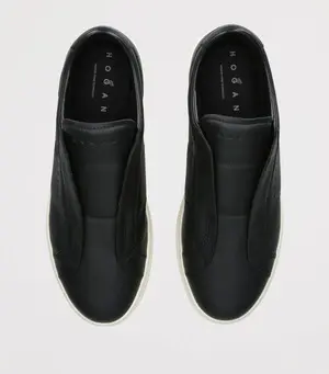 Hogan H668 Embossed Leather Slip-on Sneakers - Navy