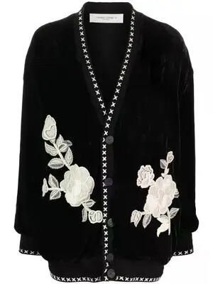 GOLDEN GOOSE Embroidered Velvet Jacket Cardigan - Black
