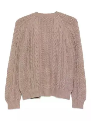 LISKA Cable Knit Cardigan With Balloon Sleeves