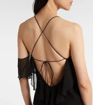 THE SEI Ruffled Silk Chiffon Maxi Dress - Black