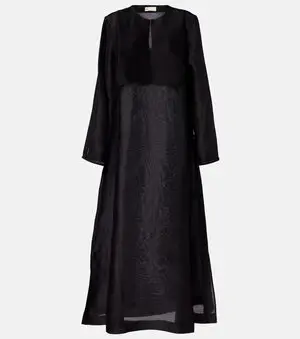 Tory Burch Pleated Linen And Silk Kaftan - Black
