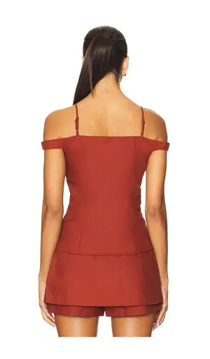 Line & Dot Crepe Off-the-shoulder Top - Rust
