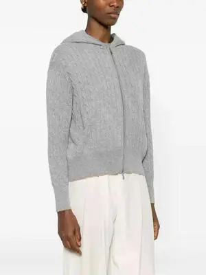 GRAN SASSO Hooded Cable Knit Zip Cardigan