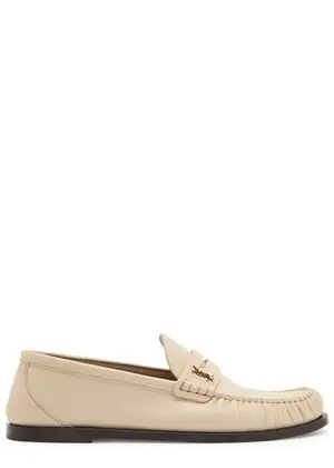 Saint Laurent Leather Logo Loafers - Ivory