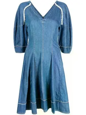 3.1 Phillip Lim Contrast Stitching V-neck Denim Dress