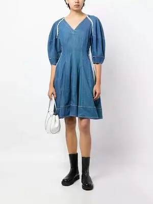 3.1 Phillip Lim Contrast Stitching V-neck Denim Dress