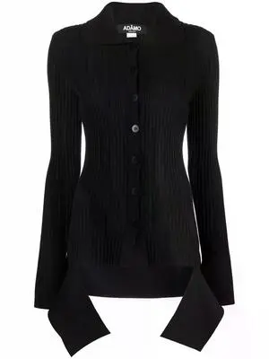 ANDREĀDAMO Ribbed Knit Cut-out Cardigan - Black