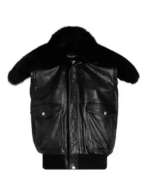 Dolce & Gabbana Leather Gilet With Fur Collar - Black