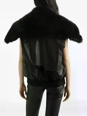 Dolce & Gabbana Leather Gilet With Fur Collar