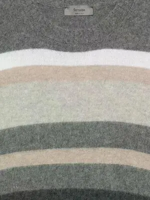 FERRANTE Striped Round Neck Long Sleeve Sweater - Grey