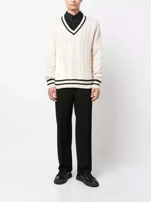 Aspesi Stripe Detail Cable Knit Jumper - Neutrals