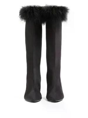 Valentino Garavani Shantung Boots With Feather Embellishment