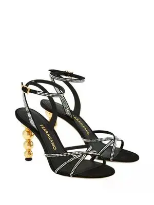 FERRAGAMO Embellished Suede Sandals With Spherical Heel