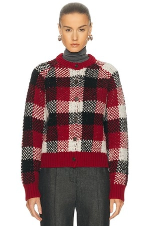 Guest In Residence Buffalo Plaid Wool And Cashmere Blend Cardigan - Ruby Combo