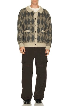 FOUND Wool Blend Argyle Sweater - Grayscale