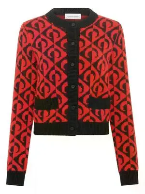 MARINE SERRE Moon Lozenge-knit Cardigan - Red