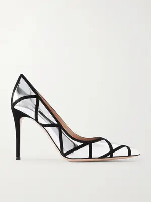 GIANVITO ROSSI 95 Suede-trimmed Mirrored-leather Pumps - Silver