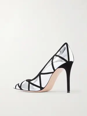 GIANVITO ROSSI 95 Suede-trimmed Mirrored-leather Pumps - Silver
