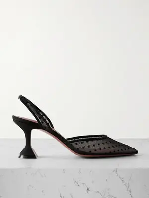 Amina Muaddi Holli Flocked Polka-dot Mesh Slingback Pumps