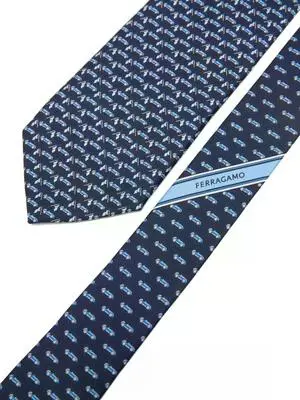 FERRAGAMO Printed Silk Neck Tie - Blue