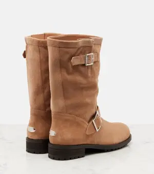 JIMMY CHOO Biker Suede Mid-calf Boots - Beige