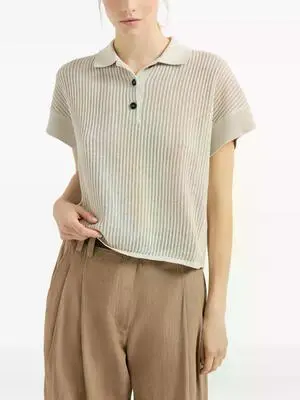 Brunello Cucinelli Ribbed Polo Top - Neutrals