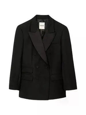 Sandro Double-breasted Satin Lapel Blazer - Black