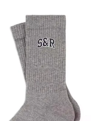 SPORTY & RICH Ribbed Embroidered Socks - Grey