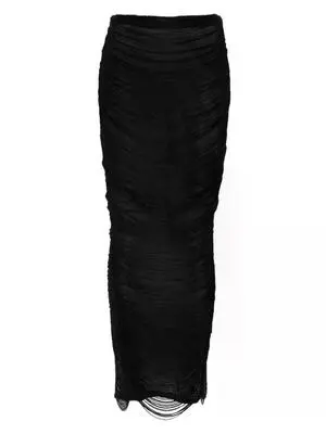 MONOT Fringed Maxi Skirt With Glass Embellishments And Rear Slit