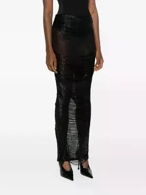 MONOT Fringed Maxi Skirt With Glass Embellishments And Rear Slit