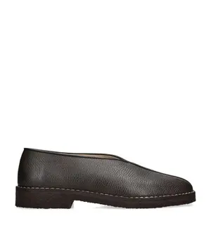 LEMAIRE Leather Piped Slippers - Brown