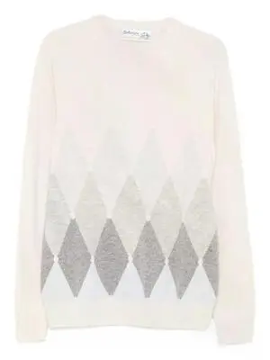 BALLANTYNE Argyle Knit Crew Neck Jumper - Neutrals