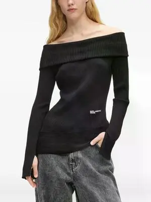 Karl Lagerfeld Off-shoulder Ribbed Knit Sweater - Black