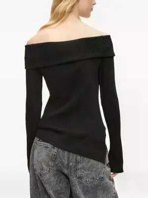 Karl Lagerfeld Off-shoulder Ribbed Knit Sweater