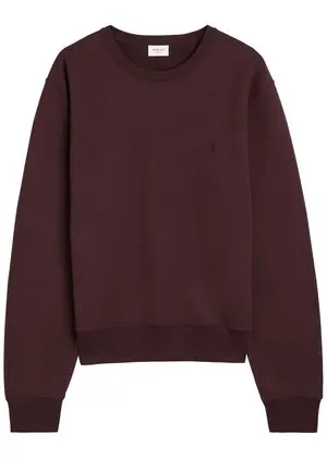 Saint Laurent Logo Embroidered Cotton Sweatshirt - Brown